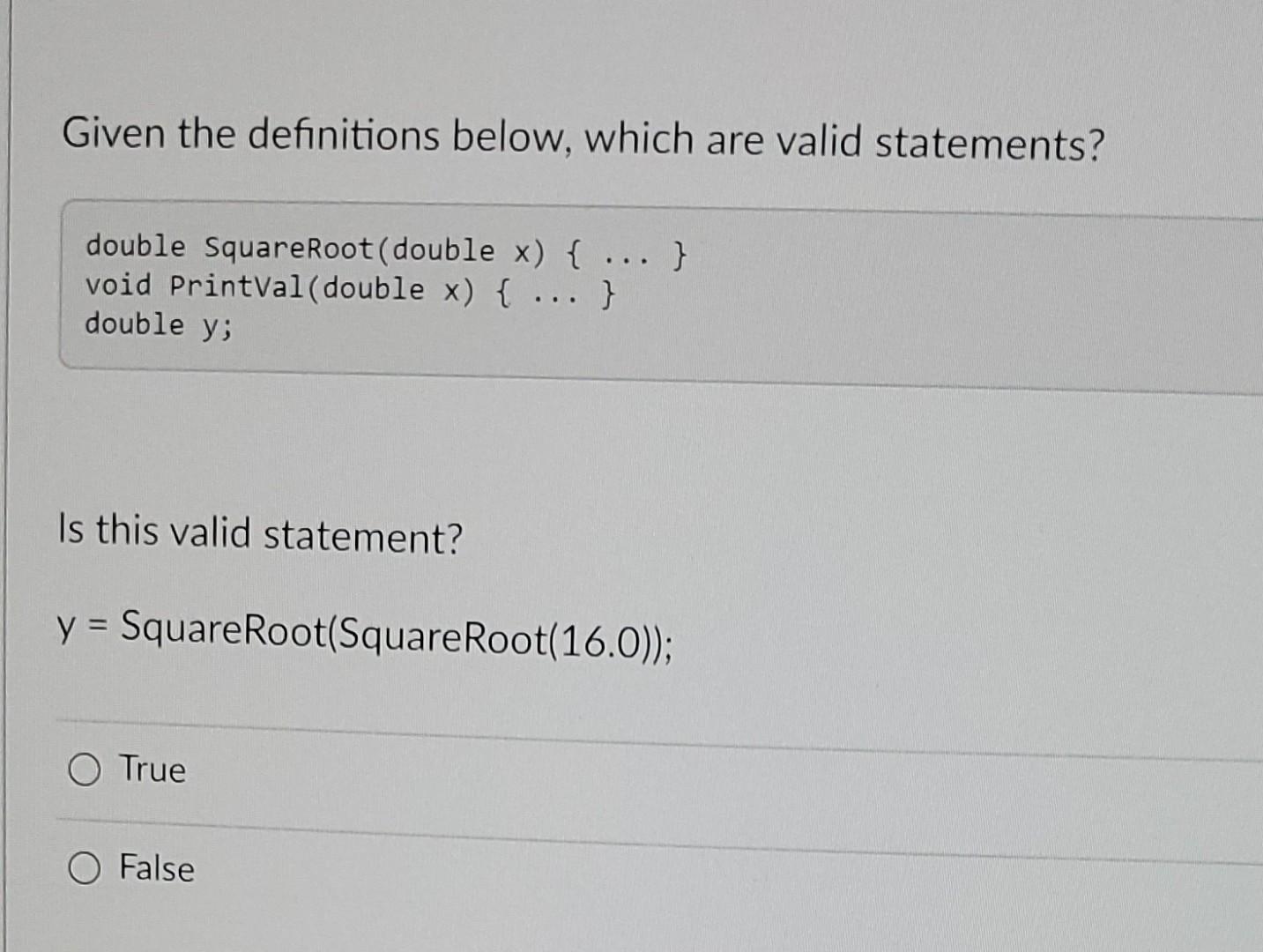 Solved Given the definitions below, which are valid | Chegg.com