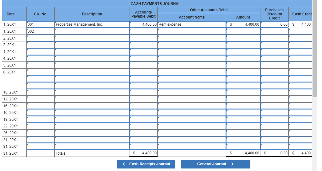 \table[[CASH PAYMENTS JOURNAL],[Date,CK. | Chegg.com