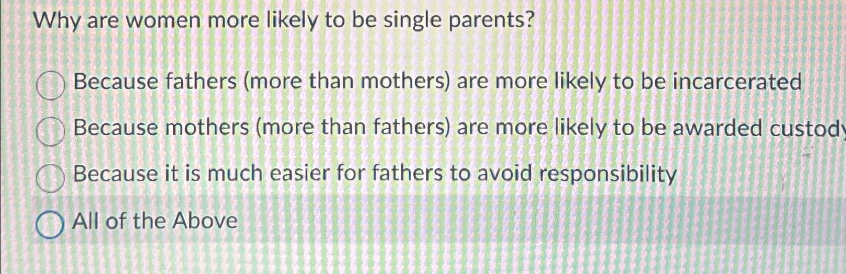 Solved Why are women more likely to be single | Chegg.com