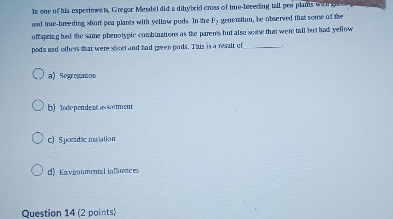 Solved In one of his experiments, Gregor Mendel did a | Chegg.com