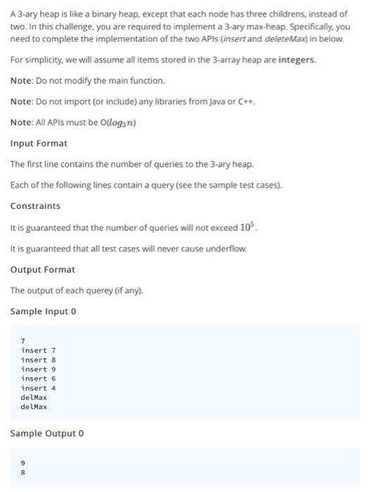 Solved A 3-ary heap is like a binary heap, except that each | Chegg.com