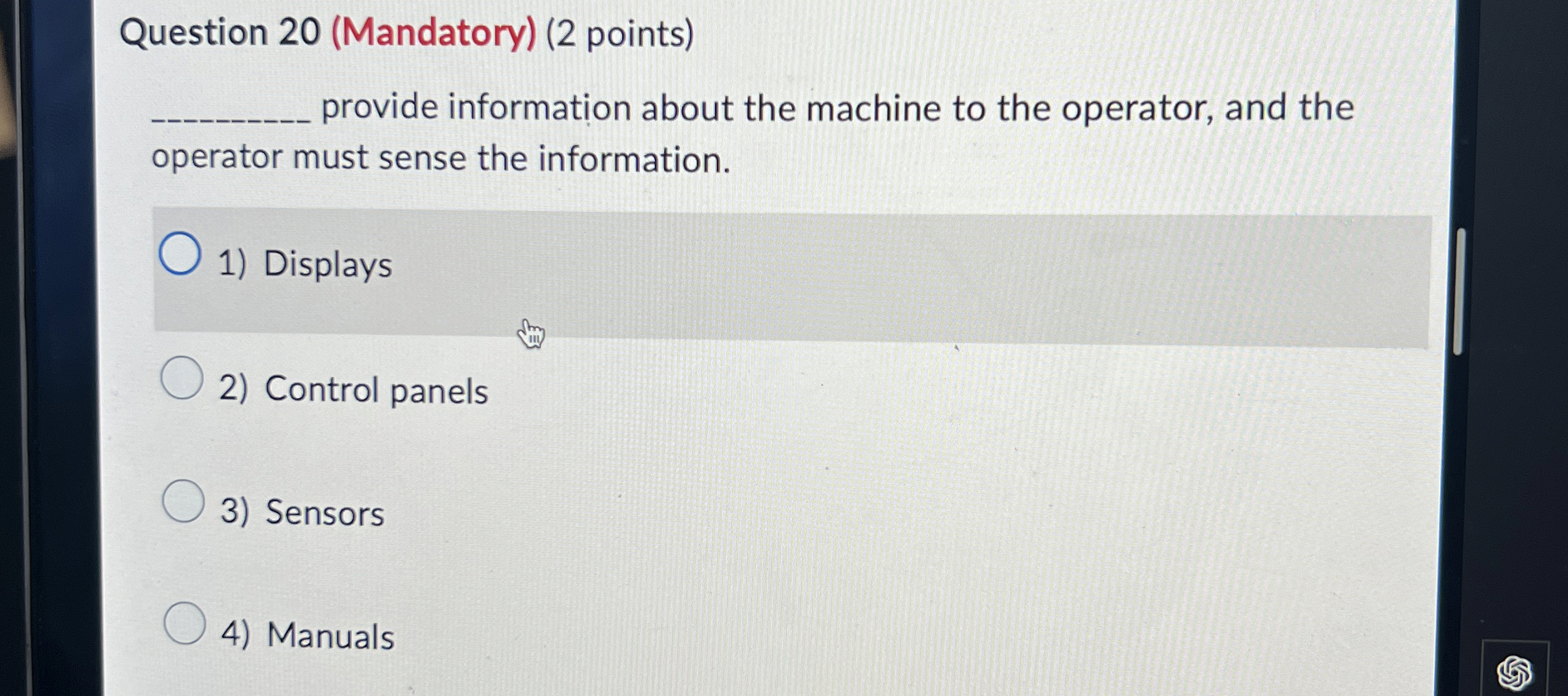 Solved Question 20 (Mandatory) (2 ﻿points)provide | Chegg.com