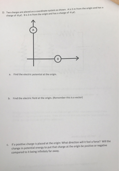 Solved 2) Two charges are placed on a coordinate system as | Chegg.com