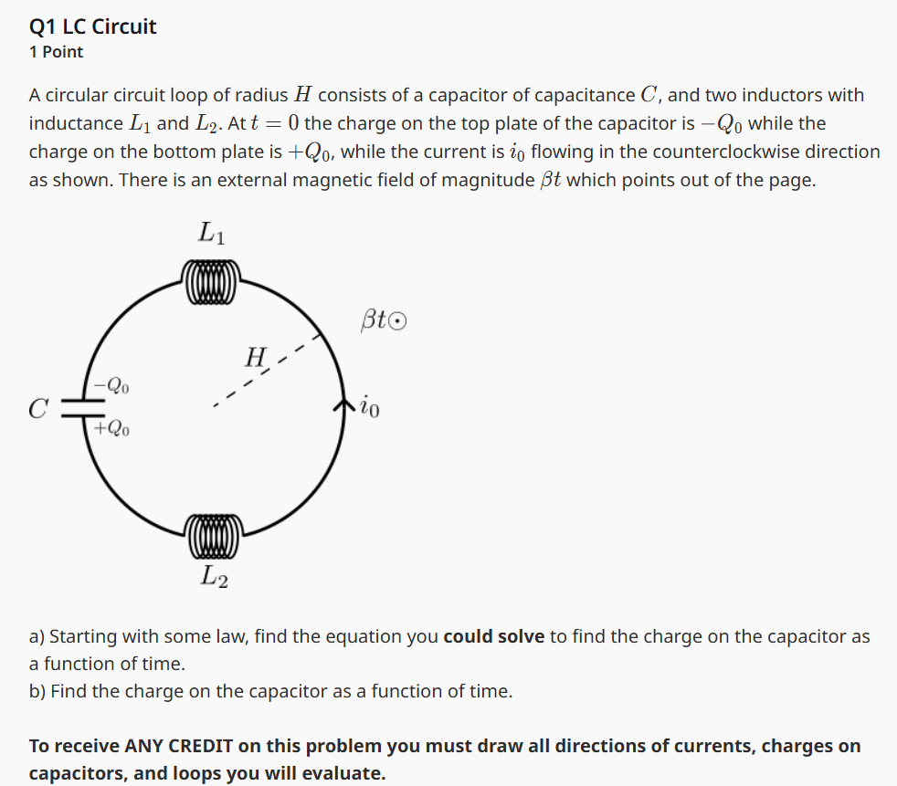 Solved Q1 ﻿LC Circuit 1 ﻿Point A circular circuit loop of | Chegg.com