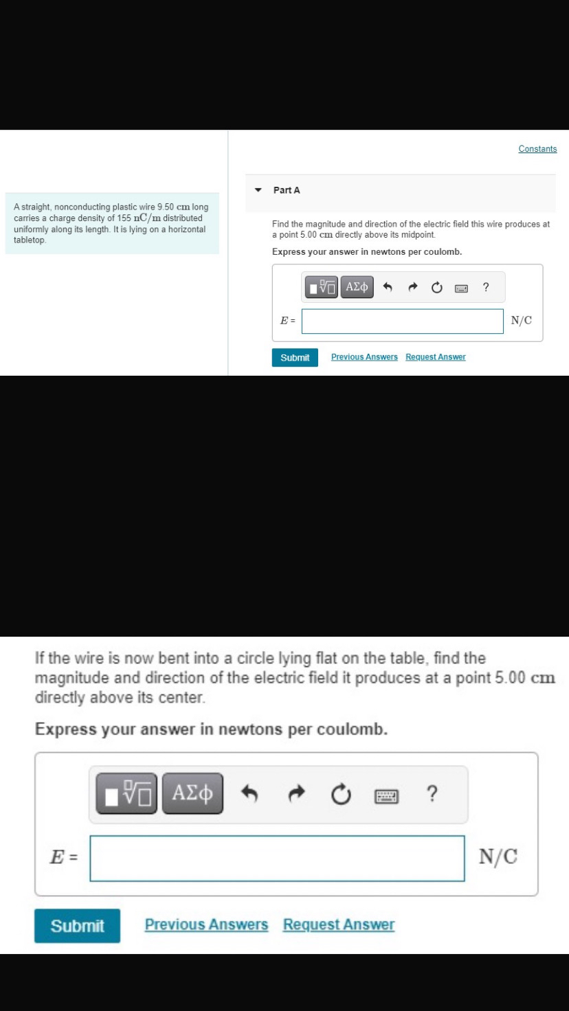 Solved ConstantsA straight, nonconducting plastic wire | Chegg.com