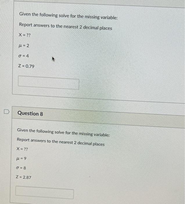 Solved Given the following solve for the missing variable: | Chegg.com