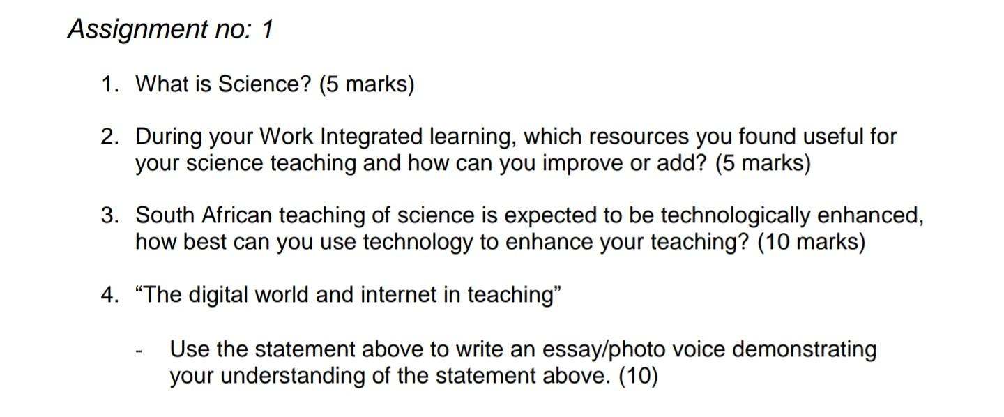 Solved Assignment no: 1 1. What is Science? (5 marks) 2. | Chegg.com