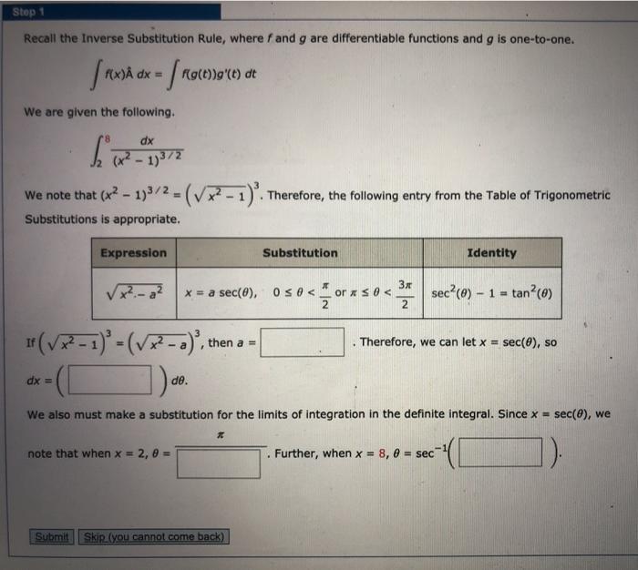 Solved Stop 1 Recall the Inverse Substitution Rule, where | Chegg.com