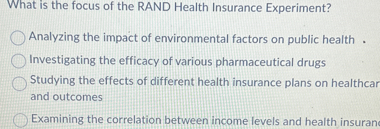 Solved What is the focus of the RAND Health Insurance | Chegg.com