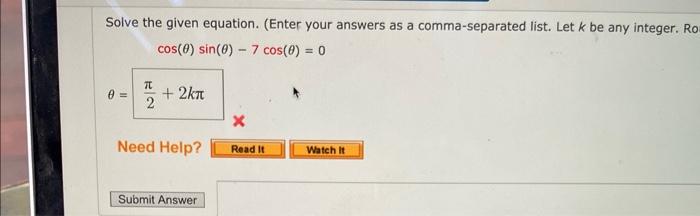 Solved Solve the given equation. (Enter your answers as a | Chegg.com