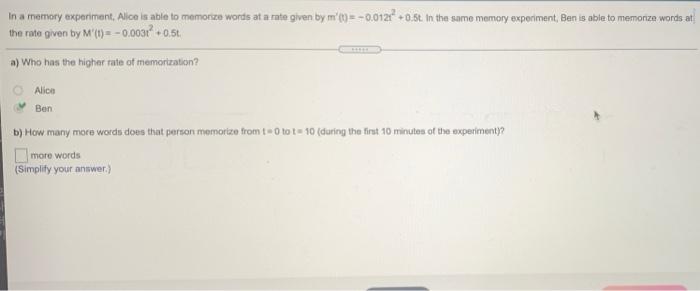 Solved In a memory experiment, Alice is able to memorize | Chegg.com