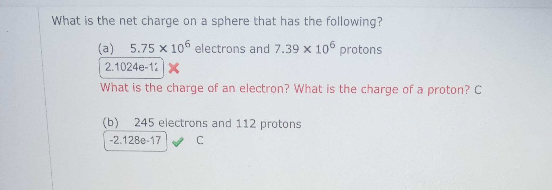 Solved What is the net charge on a sphere that has the | Chegg.com