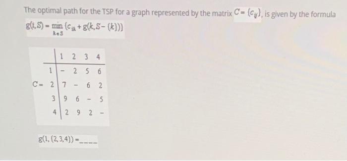 Solved The optimal path for the TSP for a graph represented | Chegg.com