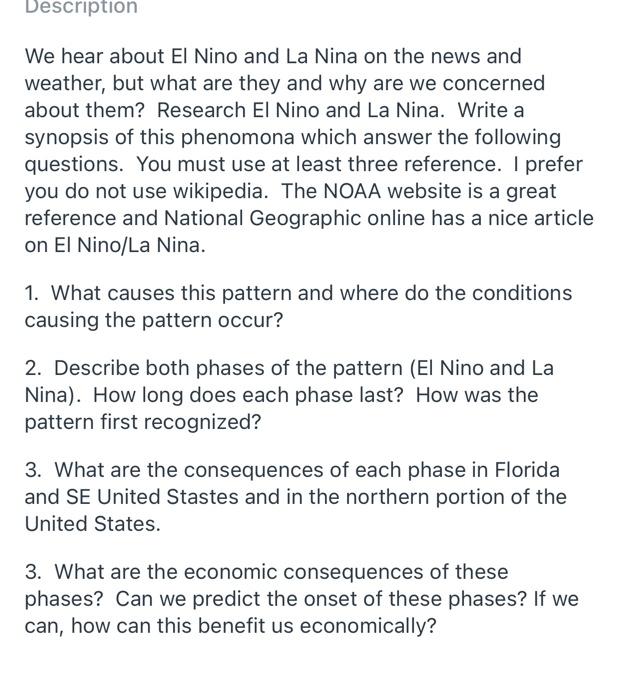 Solved Description We hear about El Nino and La Nina on the | Chegg.com