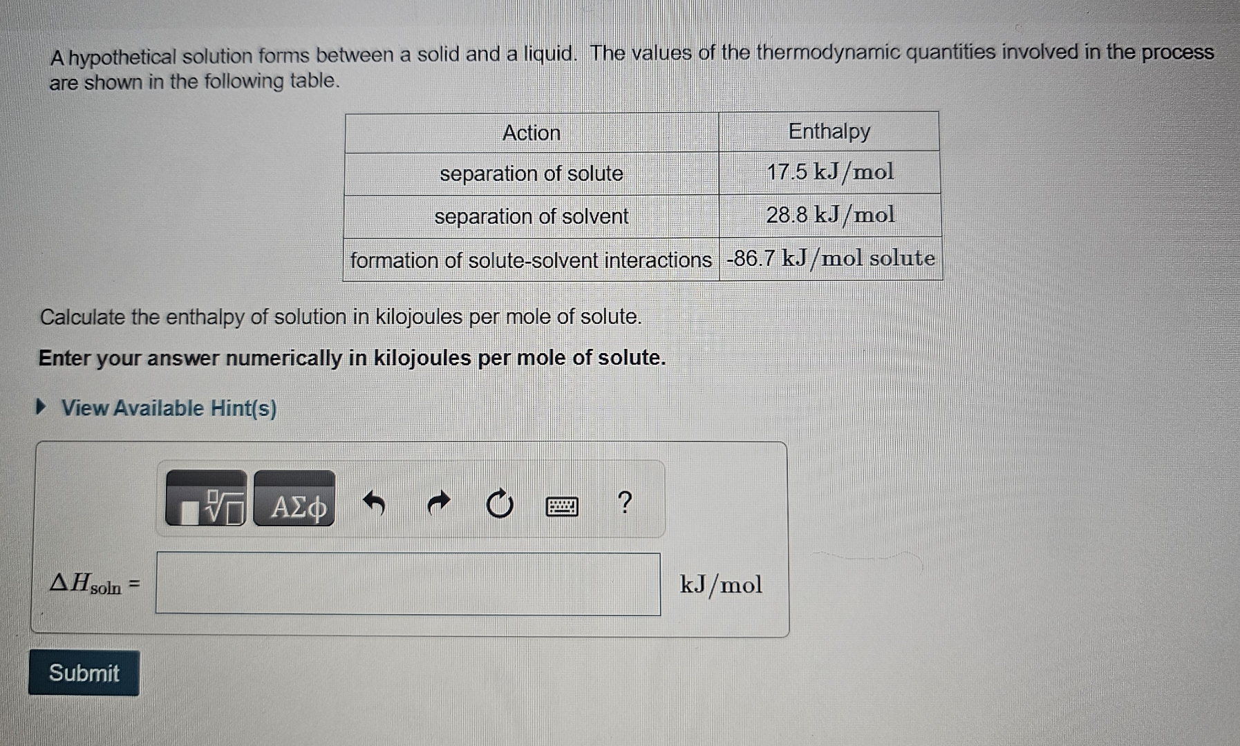 Solved A hypothetical solution forms between a solid and a | Chegg.com