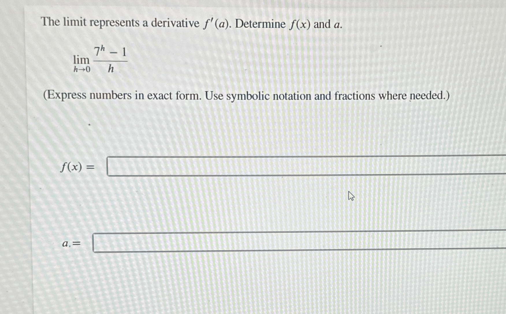 Solved The limit represents a derivative f'(a). ﻿Determine | Chegg.com