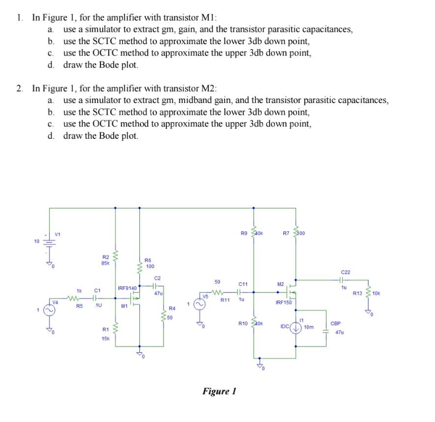 Solved 1. In Figure 1, for the amplifier with transistor M1: | Chegg.com