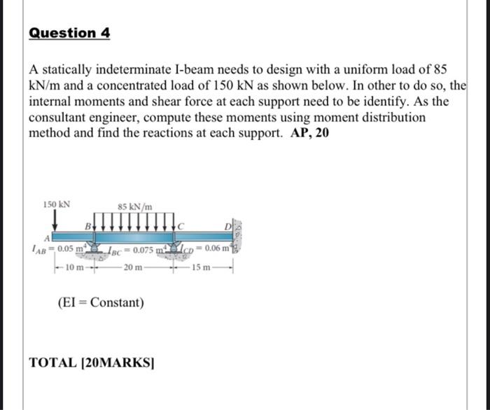 Solved A statically indeterminate I-beam needs to design | Chegg.com