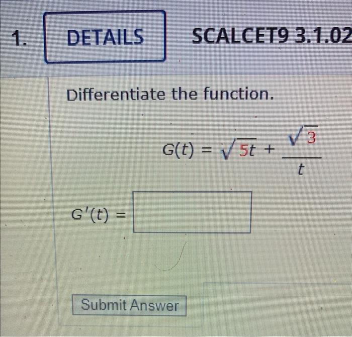 Solved SCALCET9 3.1.02 Differentiate the function. | Chegg.com