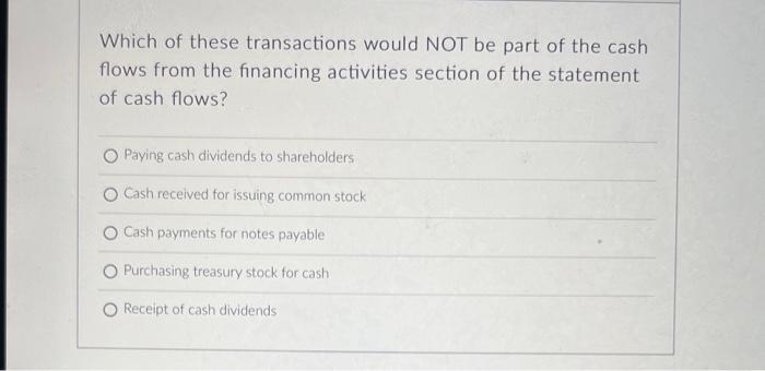 Solved Which of these transactions would NOT be part of the | Chegg.com