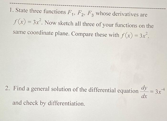 Solved 1. State three functions F1, F2, F3 whose derivatives | Chegg.com