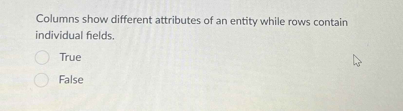 Solved Columns Show Different Attributes Of An Entity While 