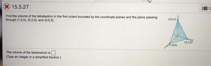 Solved X 15.5.27 C Find the volume of the tetrahedron in the | Chegg.com