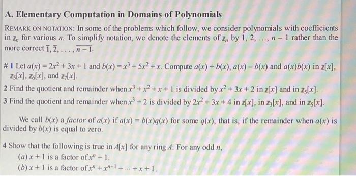 Solved A. Elementary Computation in Domains of Polynomials | Chegg.com