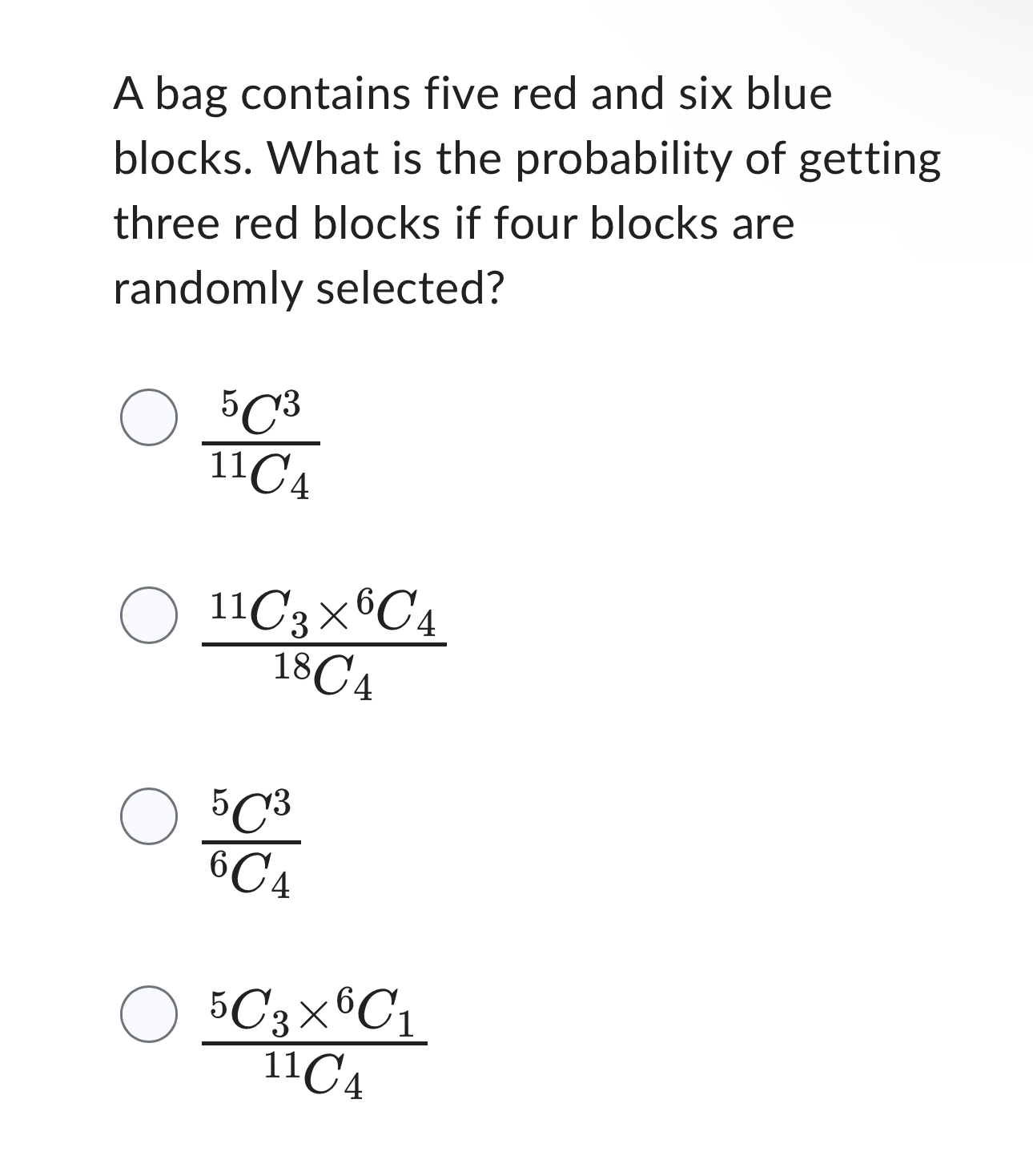 Solved A bag contains five red and six blue blocks. What is | Chegg.com