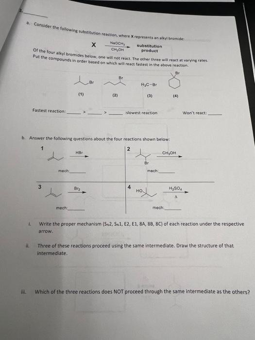 Solved a. Consider the following substitution reaction, | Chegg.com