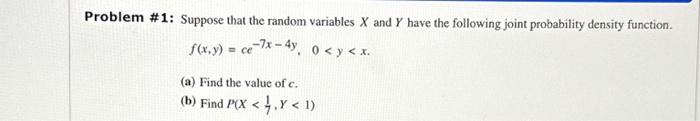 Solved blem \# 1: Suppose that the random variables X and Y | Chegg.com