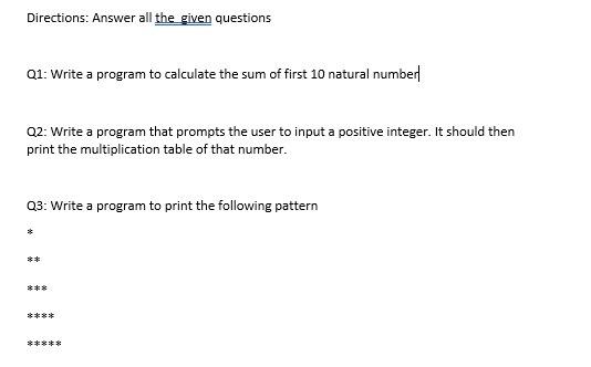 Solved Directions: Answer all the given questions Q1: Write | Chegg.com