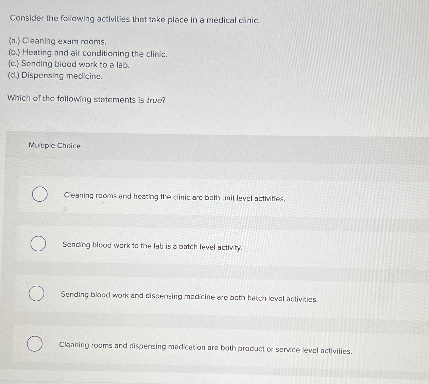 Solved Consider the following activities that take place in | Chegg.com