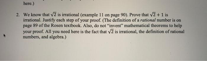 Solved 2. We know that 2 is irrational (example 11 on page | Chegg.com
