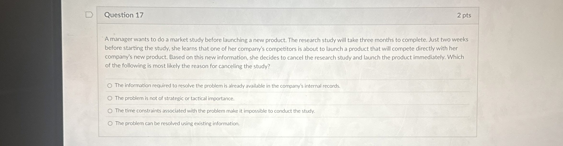 Solved Question 17A manager wants to do a market study | Chegg.com