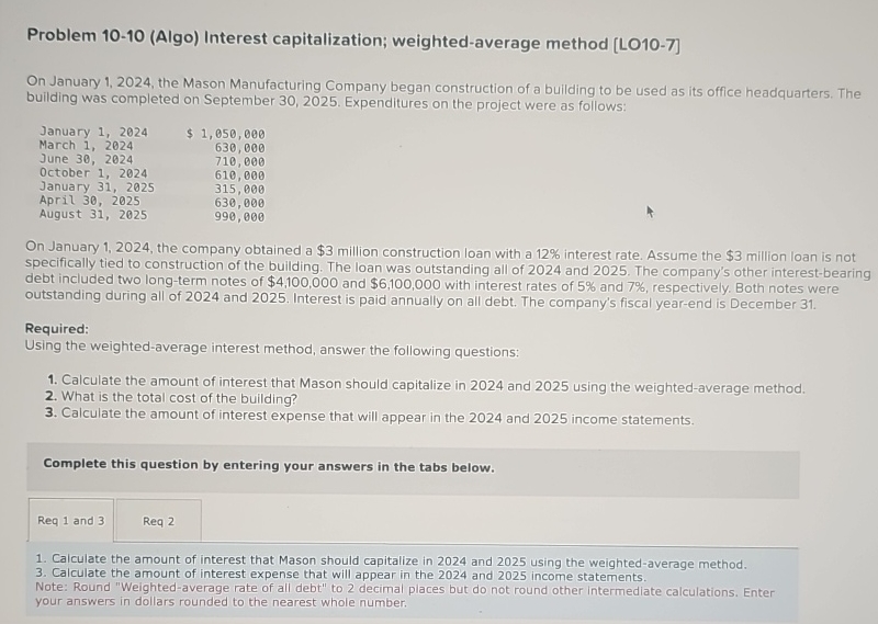 Solved Problem 10-10 (Algo) ﻿Interest capitalization; | Chegg.com