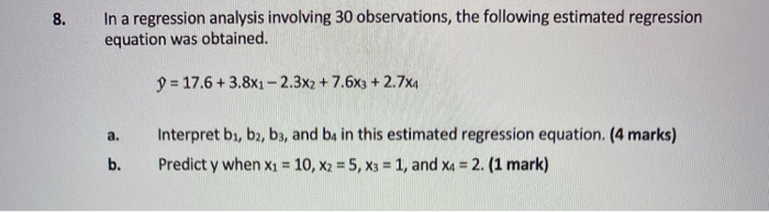 Solved 8. In a regression analysis involving 30 | Chegg.com