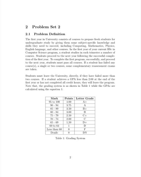 2.1 Problem Definition The first year in University | Chegg.com