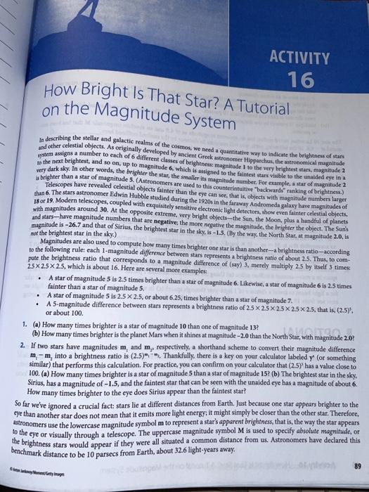 Solved ACTIVITY 16 How Bright Is That Star? A Tutorial on | Chegg.com