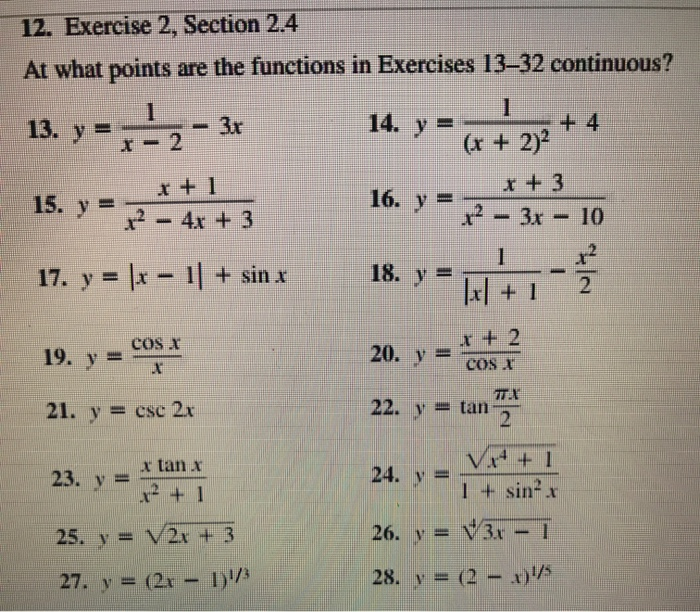 Solved 12. Exercise 2, Section 2.4 At what points are the | Chegg.com