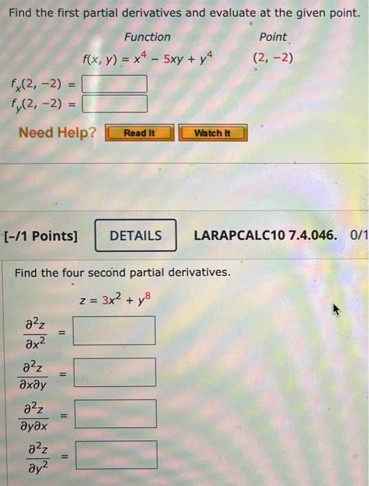 Solved Find the first partial derivatives and evaluate at | Chegg.com
