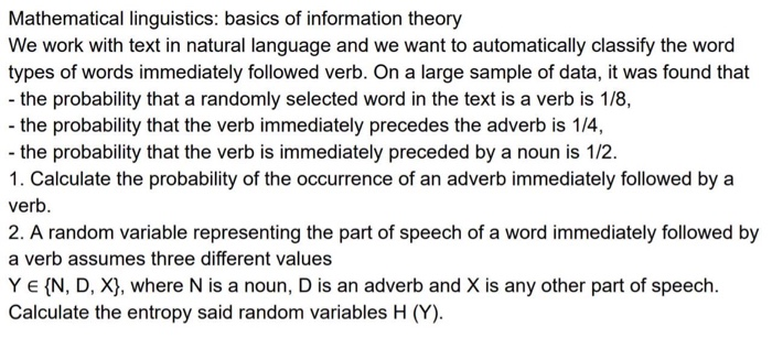 Solved Mathematical linguistics: basics of information | Chegg.com