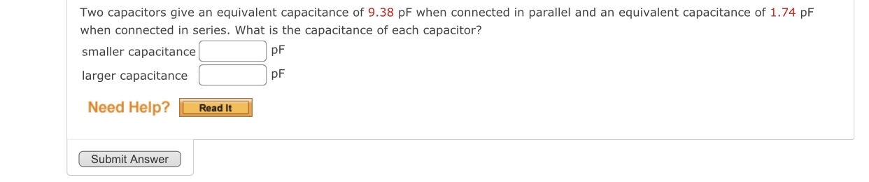 Solved Two capacitors give an equivalent capacitance of | Chegg.com