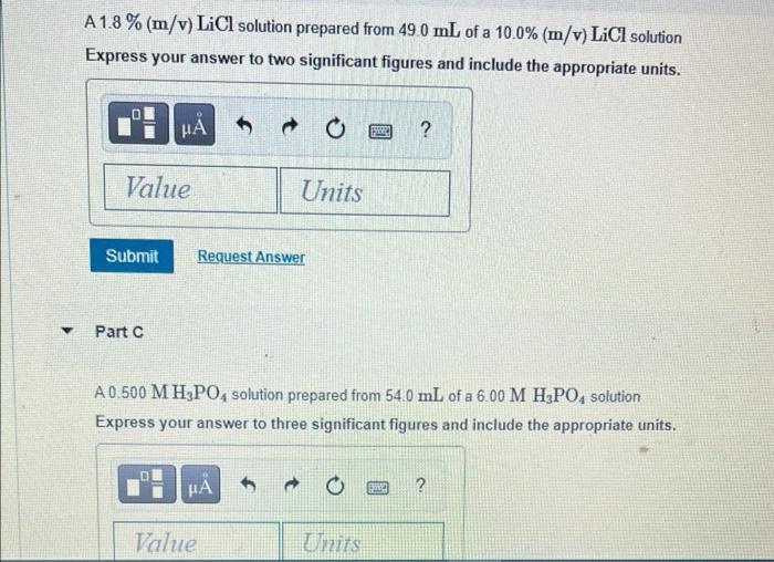 Solved A 1.8 % (m/v) LiCl solution prepared from 49.0 mL of | Chegg.com