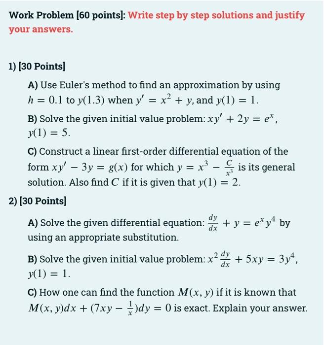 Solved Work Problem [60 points]: Write step by step | Chegg.com