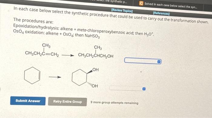 Solved In each case below select the synthetic procedure | Chegg.com