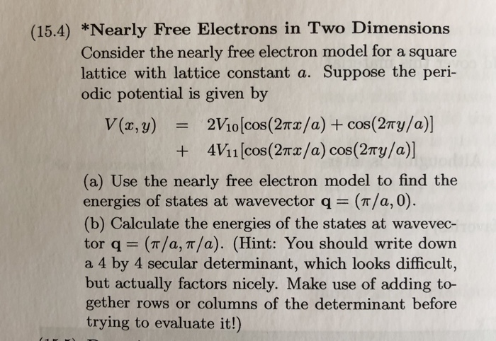 Solved (15.4) *Nearly Free Electrons in Two Dimensions | Chegg.com