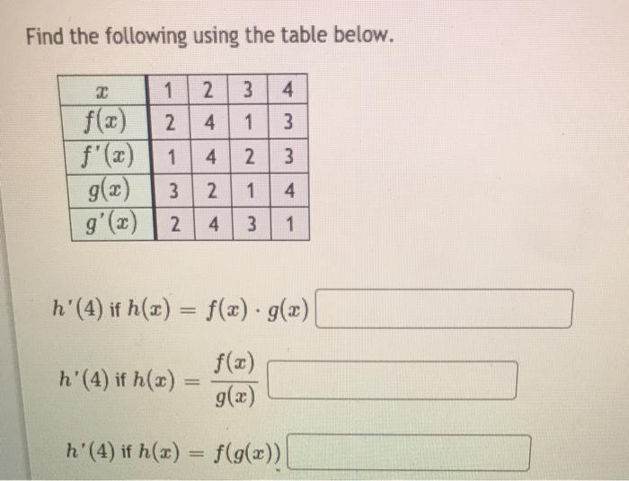 Solved Find the following using the table below. 1 2 3 4 2 4 | Chegg.com