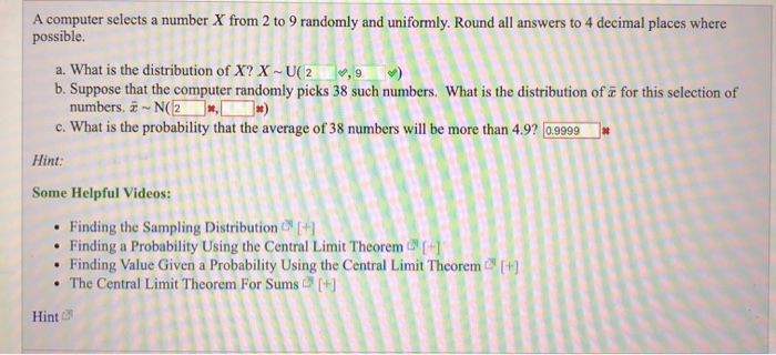 Solved A computer selects a number X from 2 to 9 randomly | Chegg.com