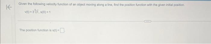 Solved Given the following velocity function of an object | Chegg.com